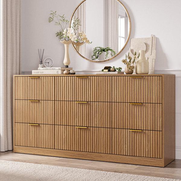 Ebern Designs Fluted Dresser For Bedroom With 9 Drawers, 63" Wide Modern Chest Of Drawers With ...